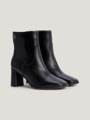 TH Logo Heeled Premium Leather Bootie | Tommy Hilfiger